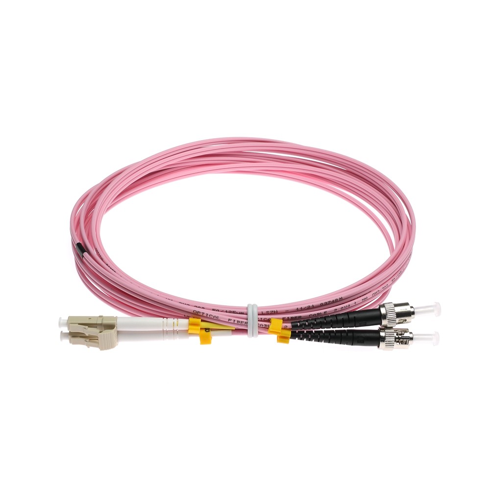 LC-ST OM3 Multimode Fiber Optic Duplex Patch Cord Pink Color